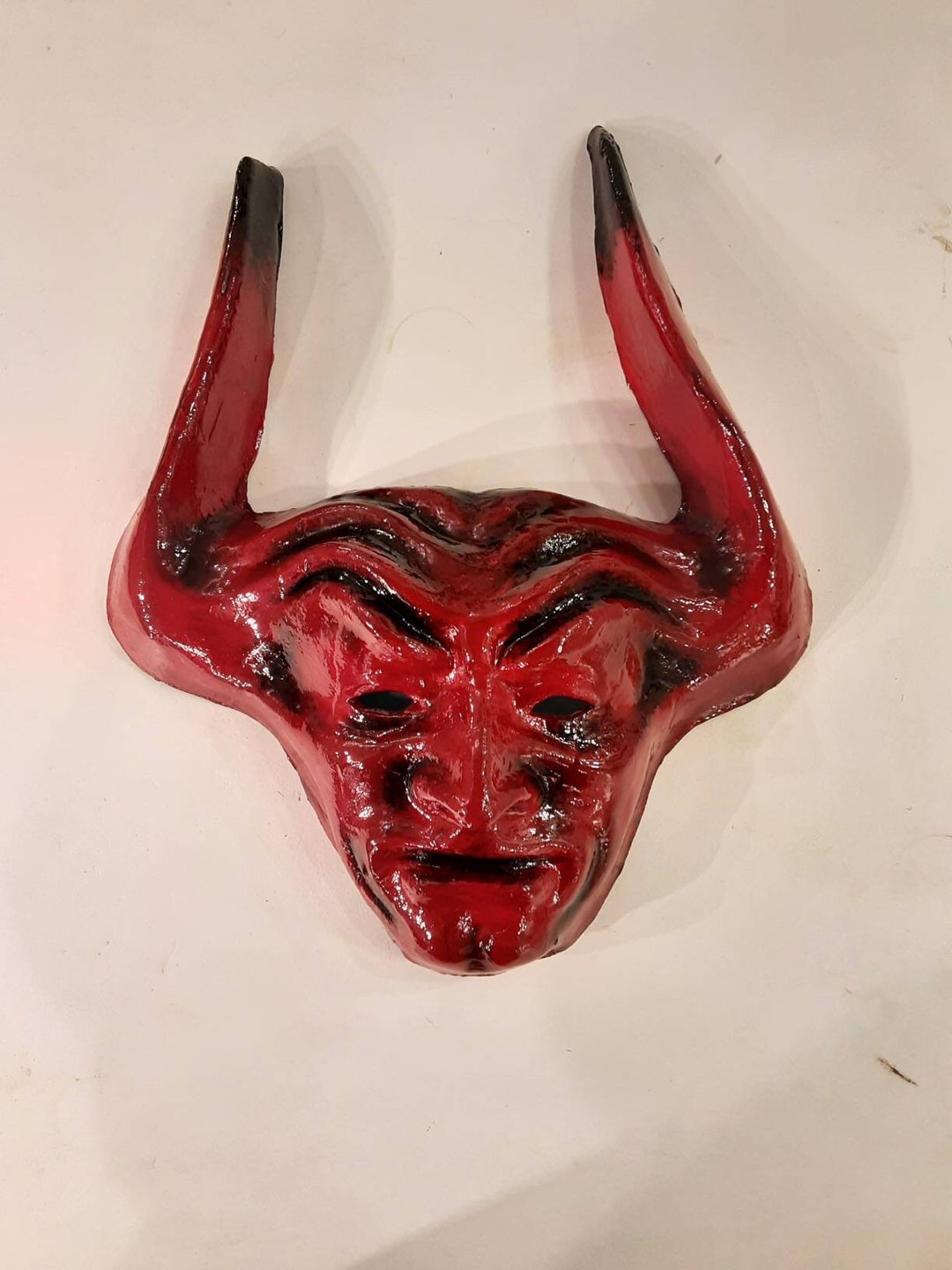 Venetian Devil Mask in Paper Mache Hand Painted in Red and Black, Hand ...