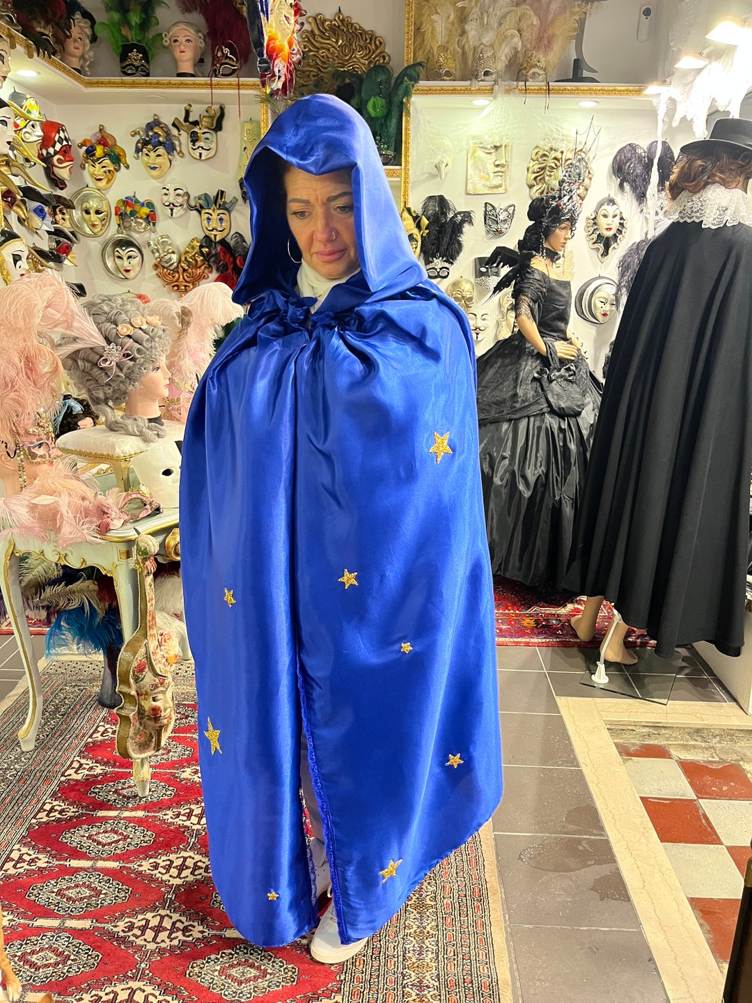 Venetian Cloak in Shiny Royal Blue Cotton Satin Handmade, Venetian Cape ...