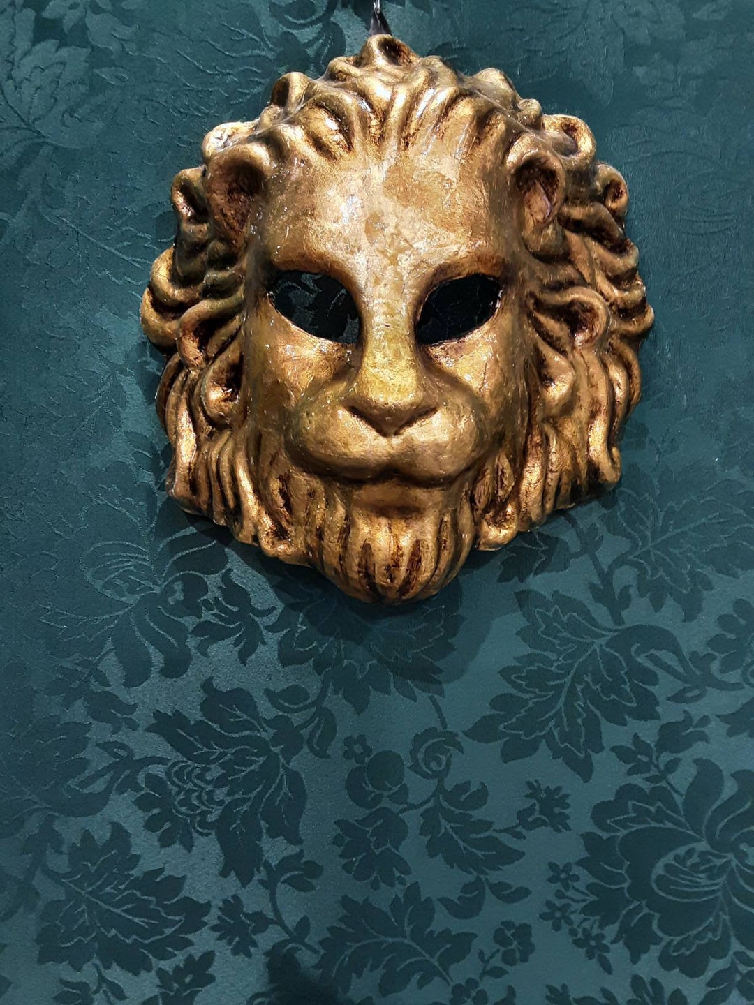 Venetian Papier Mache Lion Mask for Men to Wear Decorated With Gold ...