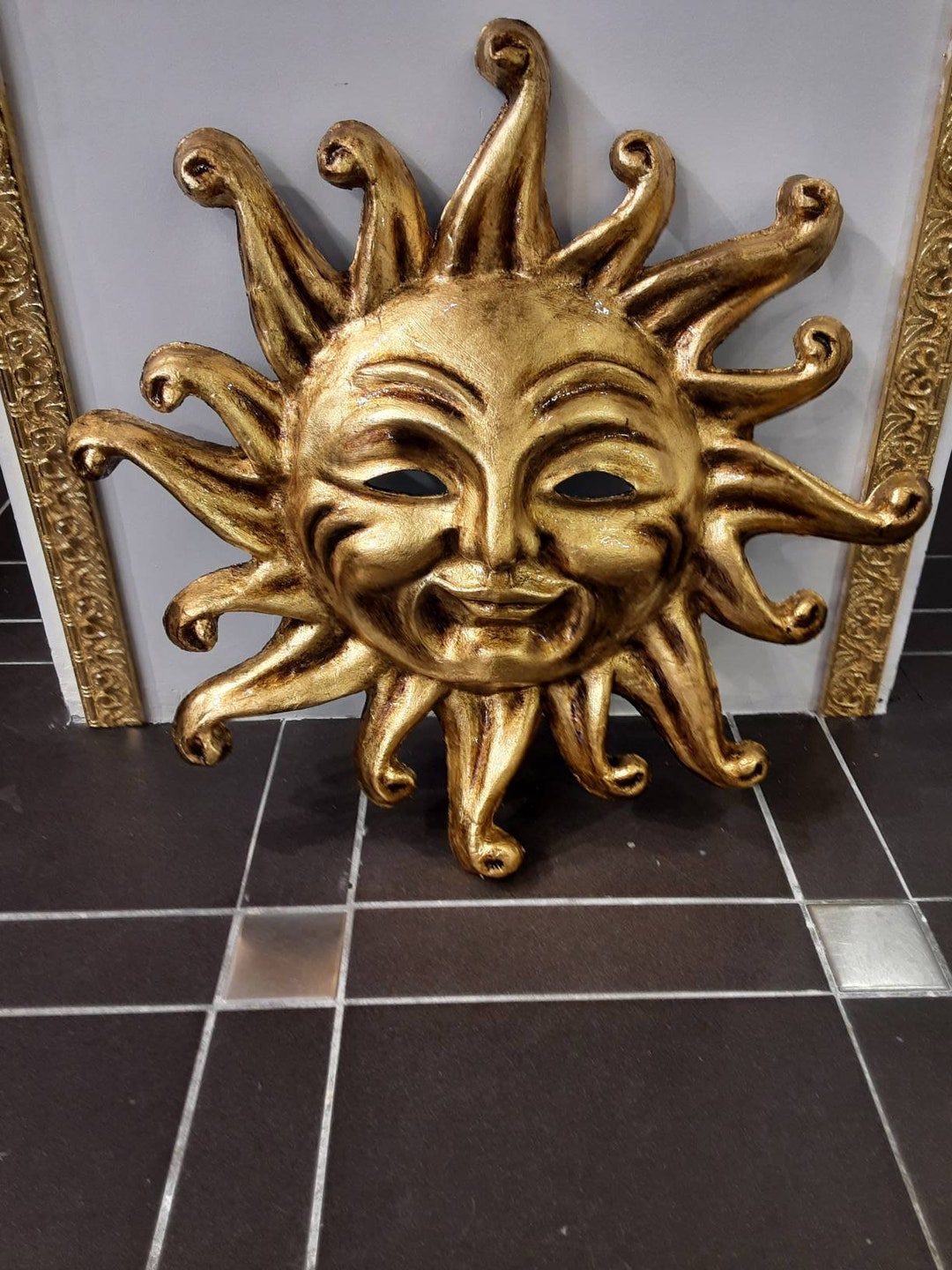 Sun Original Venetian Mask in Handmade Papier-mâché With Gold Leaf ...