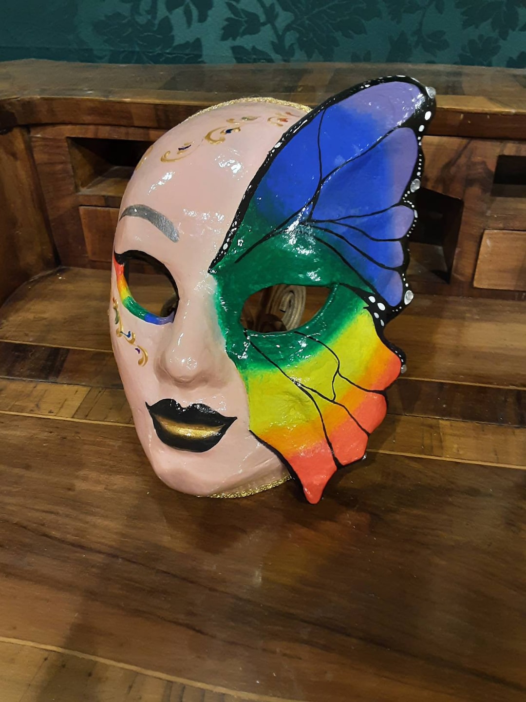 Butterfly Venetian Mask Full Face Butterfly in Papier-mâché and Hand ...