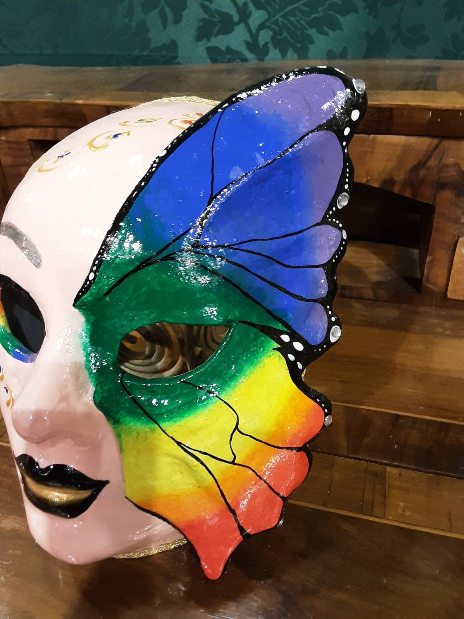 Butterfly Venetian Mask Full Face Butterfly in Papier-mâché and Hand ...