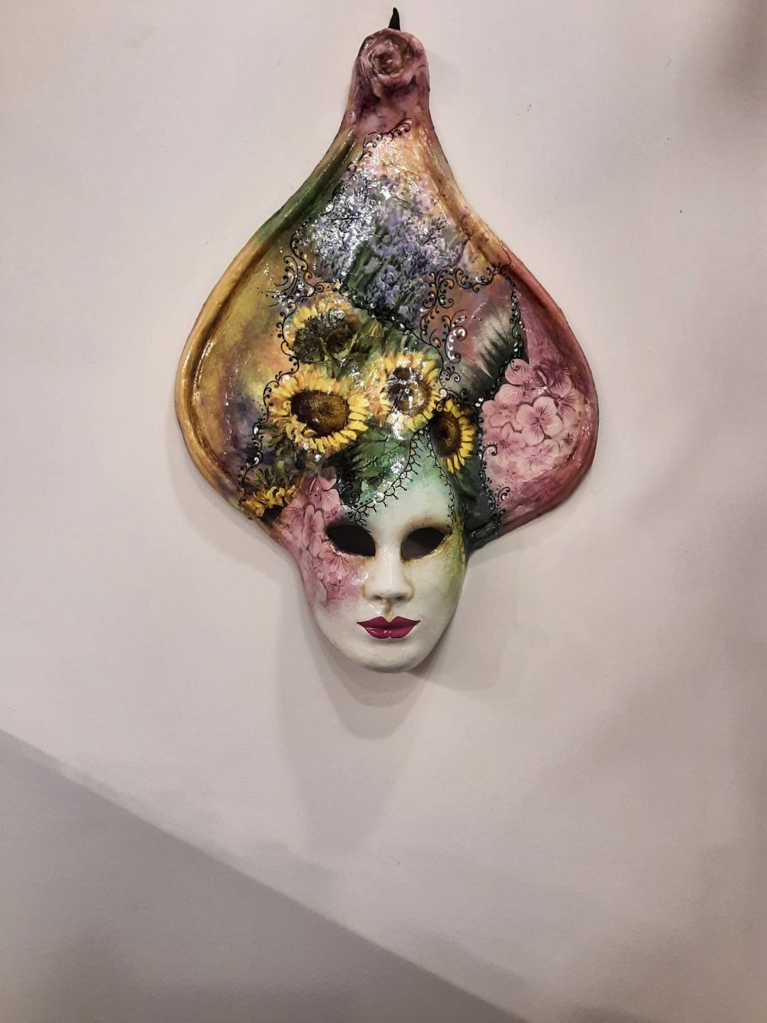 Venetian Flat Teardrop Mask in Papier-mâché, Handmade, Decoupage and ...