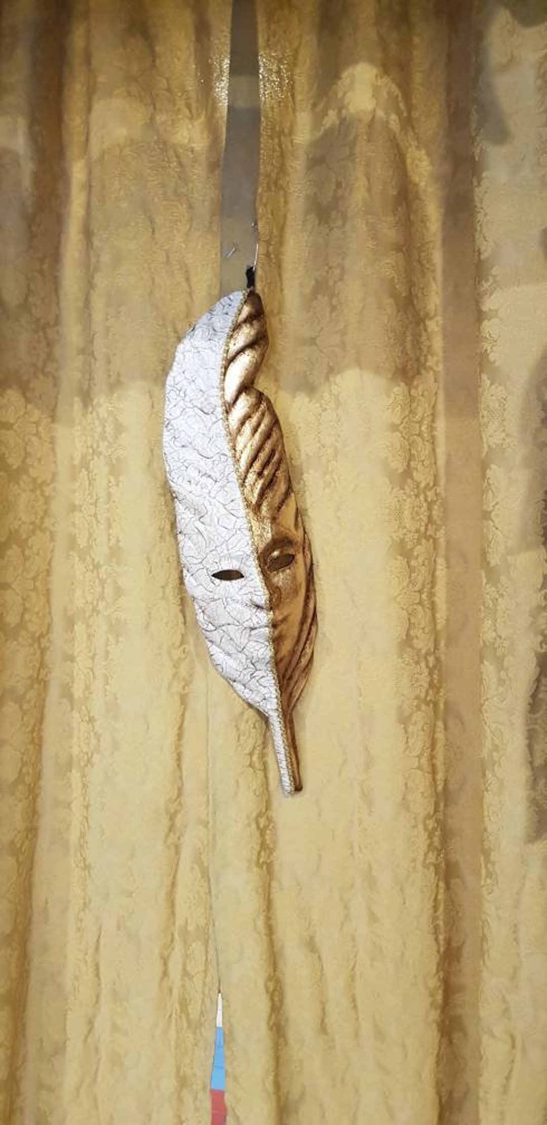 Feather Mask Medium Size in Papier-mâché Decoration Gold Leaf and ...