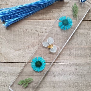 Resin Blue Flower Bookmark, Tassel Bookmark, Floral Bookmark, Unique ...
