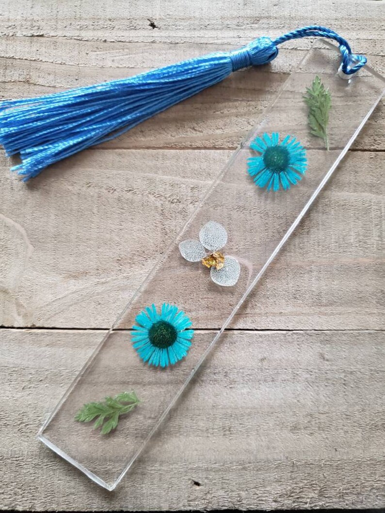 Resin Blue Flower Bookmark Tassel Bookmark Floral Bookmark - Etsy