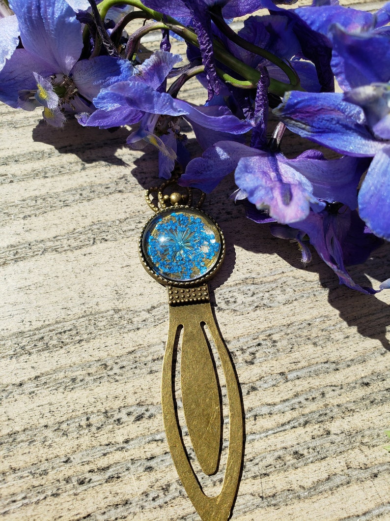 Blue Flower Antique Bronze Bookmark Metal Bookmark Great - Etsy