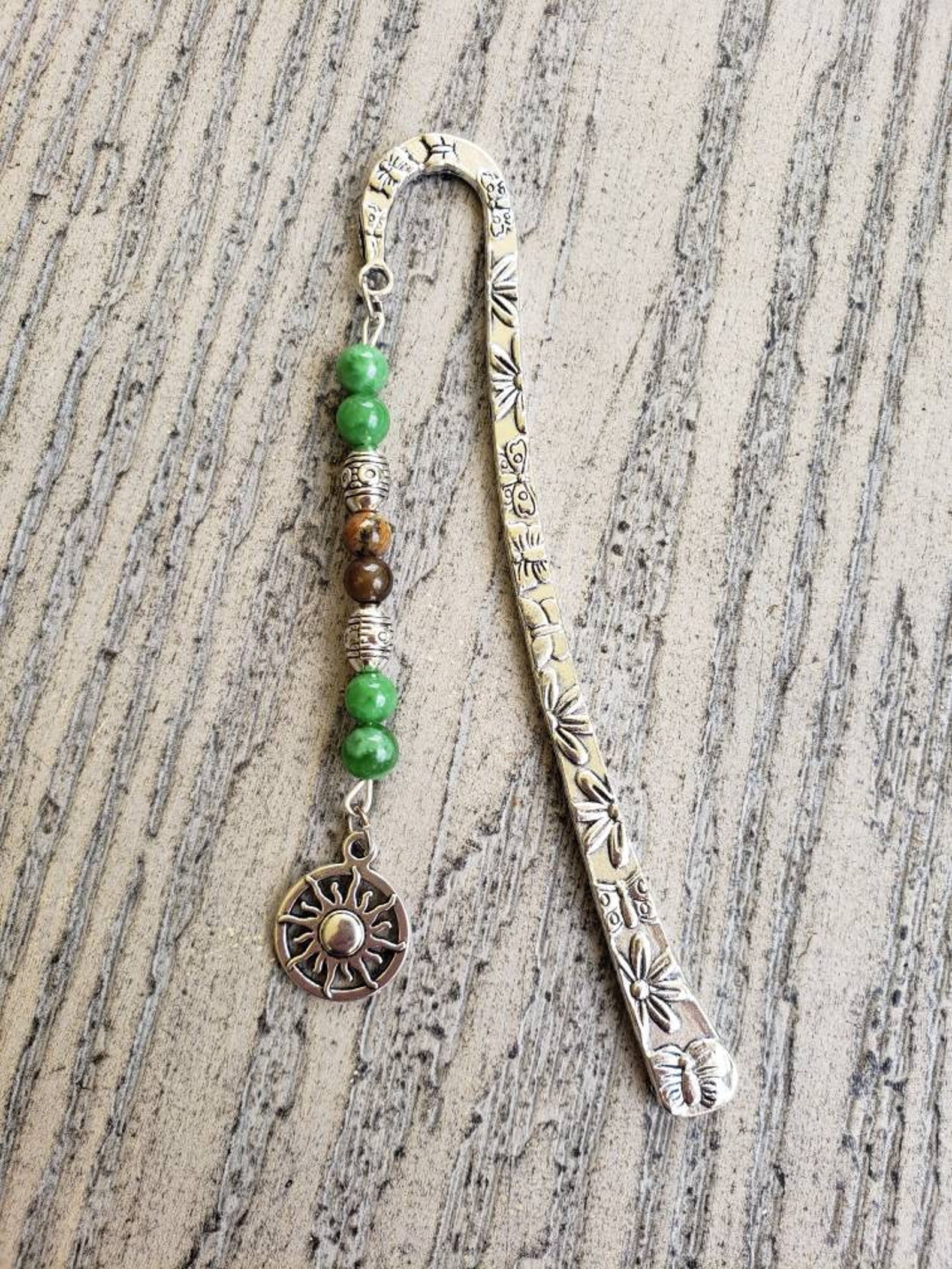 Green Beaded Sun Bookmark, Natural Gemstone Metal Bookmark - Etsy