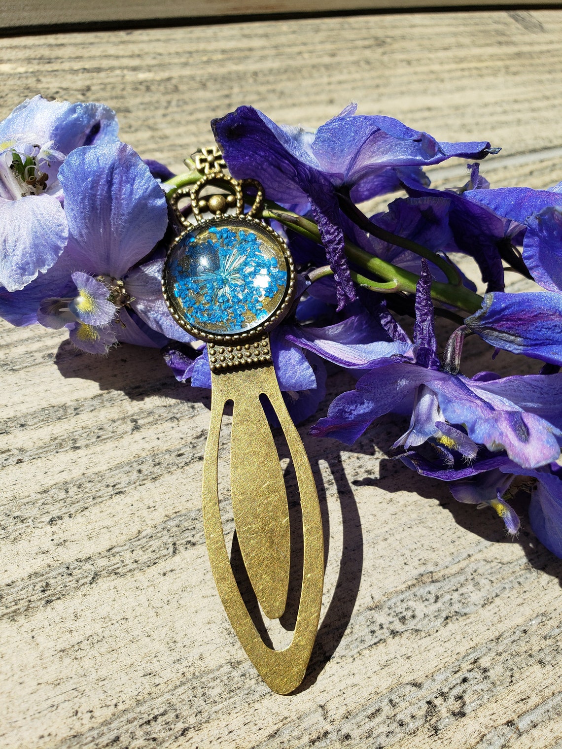 Blue Flower Antique Bronze Bookmark Metal Bookmark Great - Etsy