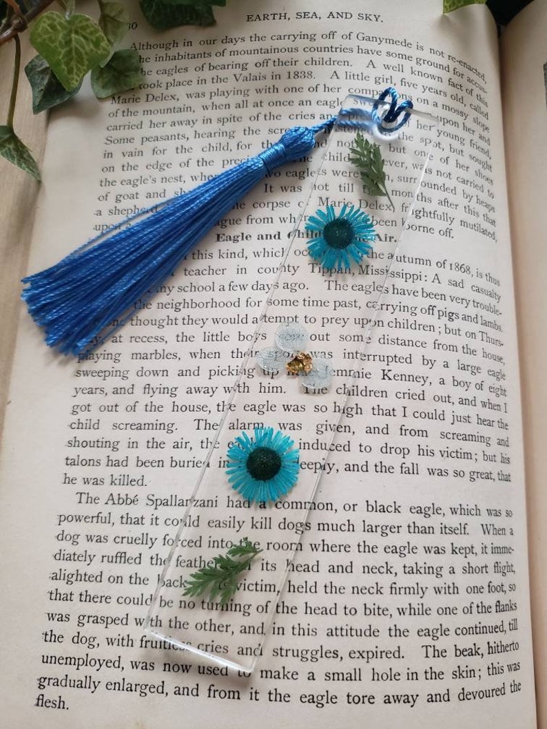 Resin Blue Flower Bookmark Tassel Bookmark Floral Bookmark - Etsy