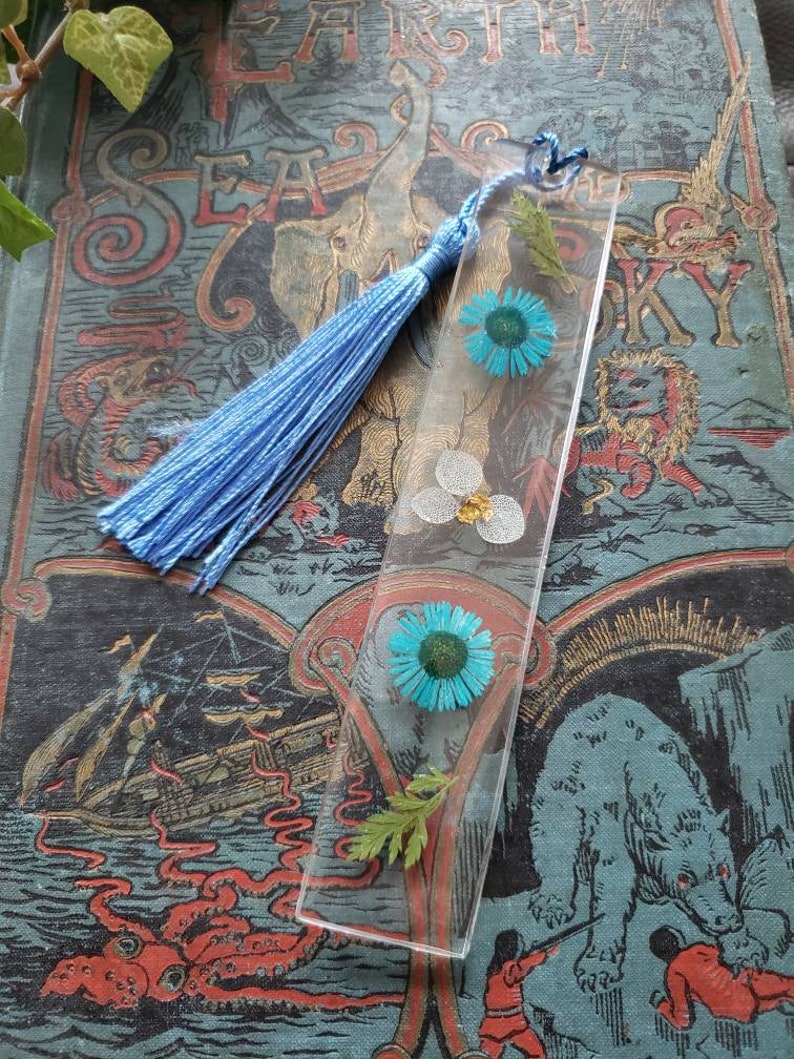 Resin Blue Flower Bookmark Tassel Bookmark Floral Bookmark - Etsy