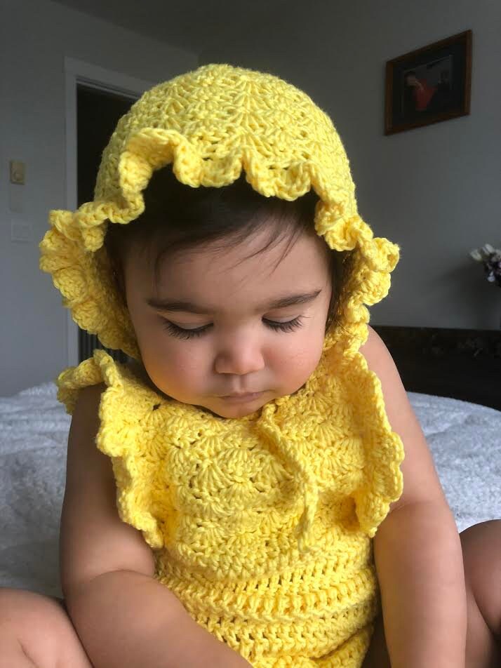 Crochet PATTERN- Shell Ruffle Bonnet/ Baby Bonnet Pattern (0-6, 6-12 ...