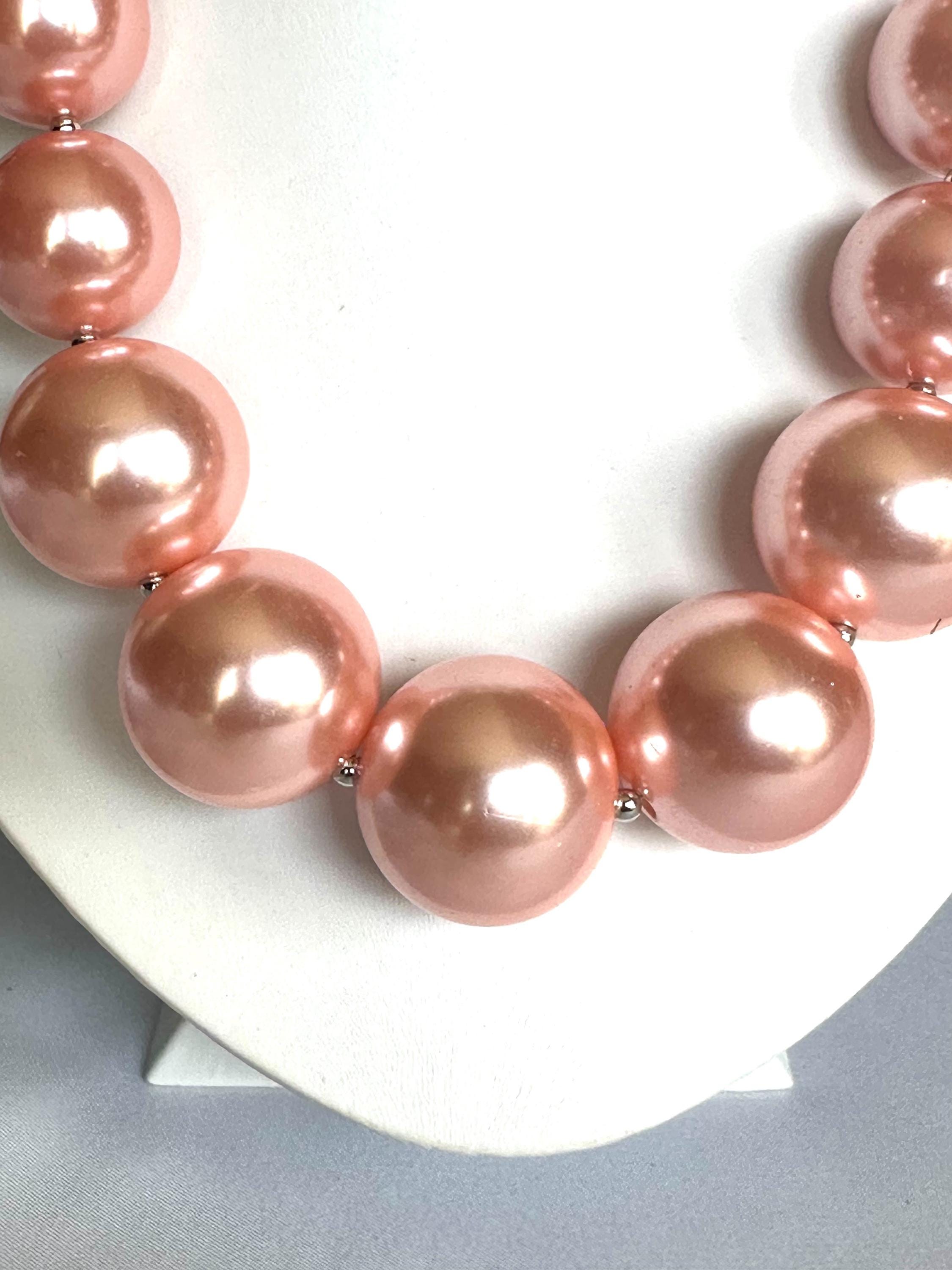 Clip on Silver Large Pink Pearl Graduated Necklace and Earring Set - Etsy