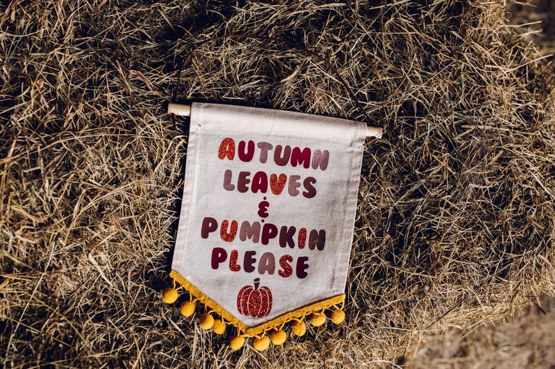 Autumn Leaves & Pumpkin Please Canvas Pennant Flag Banner - Etsy