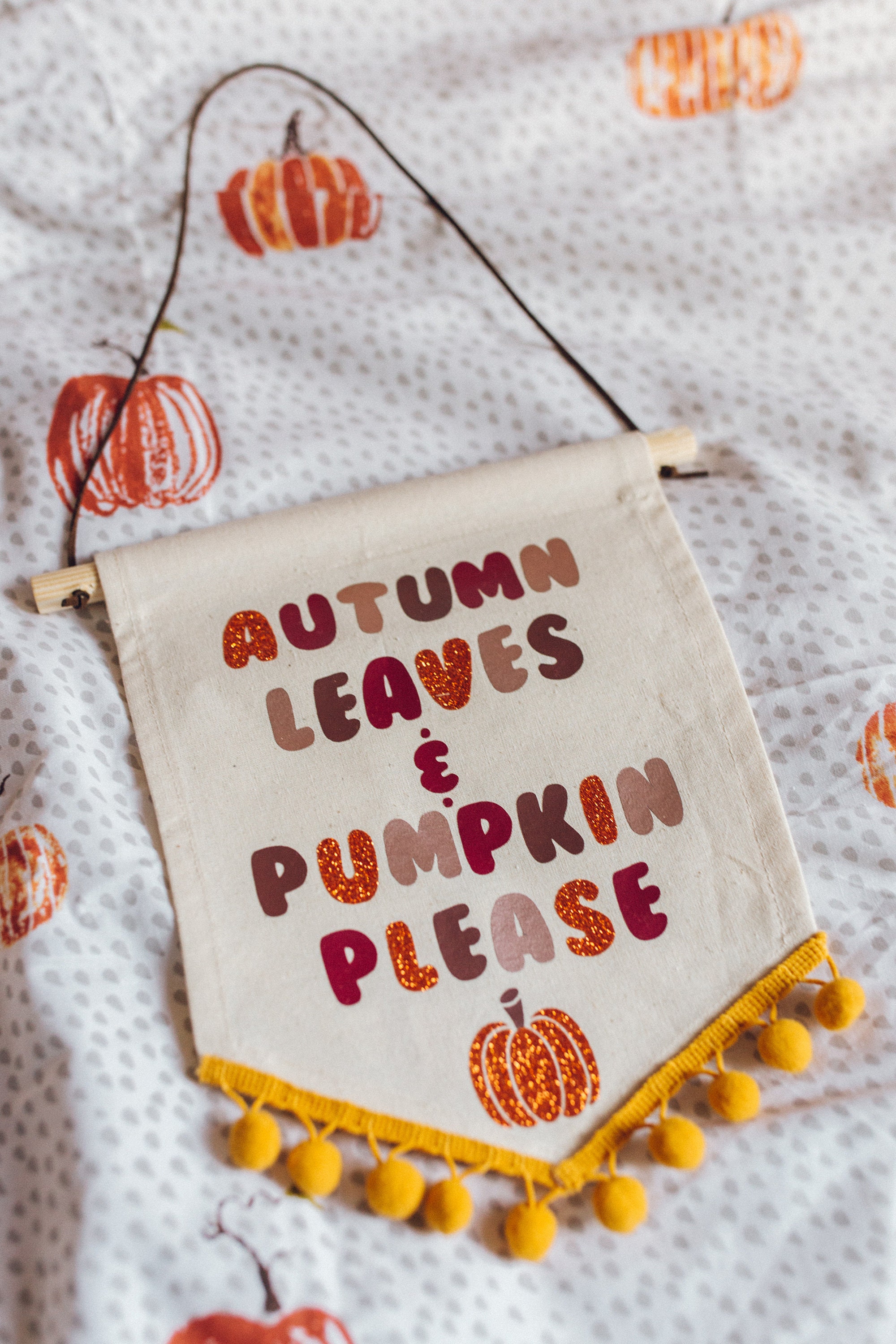 Autumn Leaves & Pumpkin Please Canvas Pennant Flag Banner | Etsy