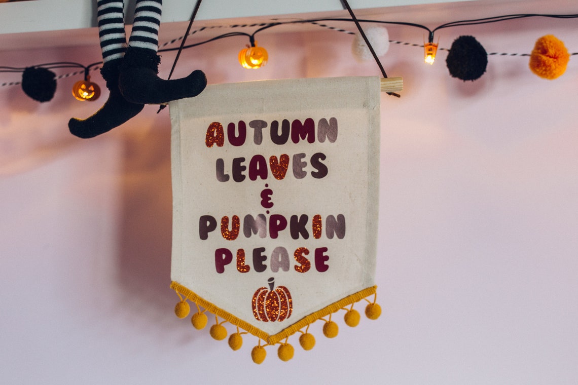 Autumn Leaves & Pumpkin Please Canvas Pennant Flag Banner | Etsy