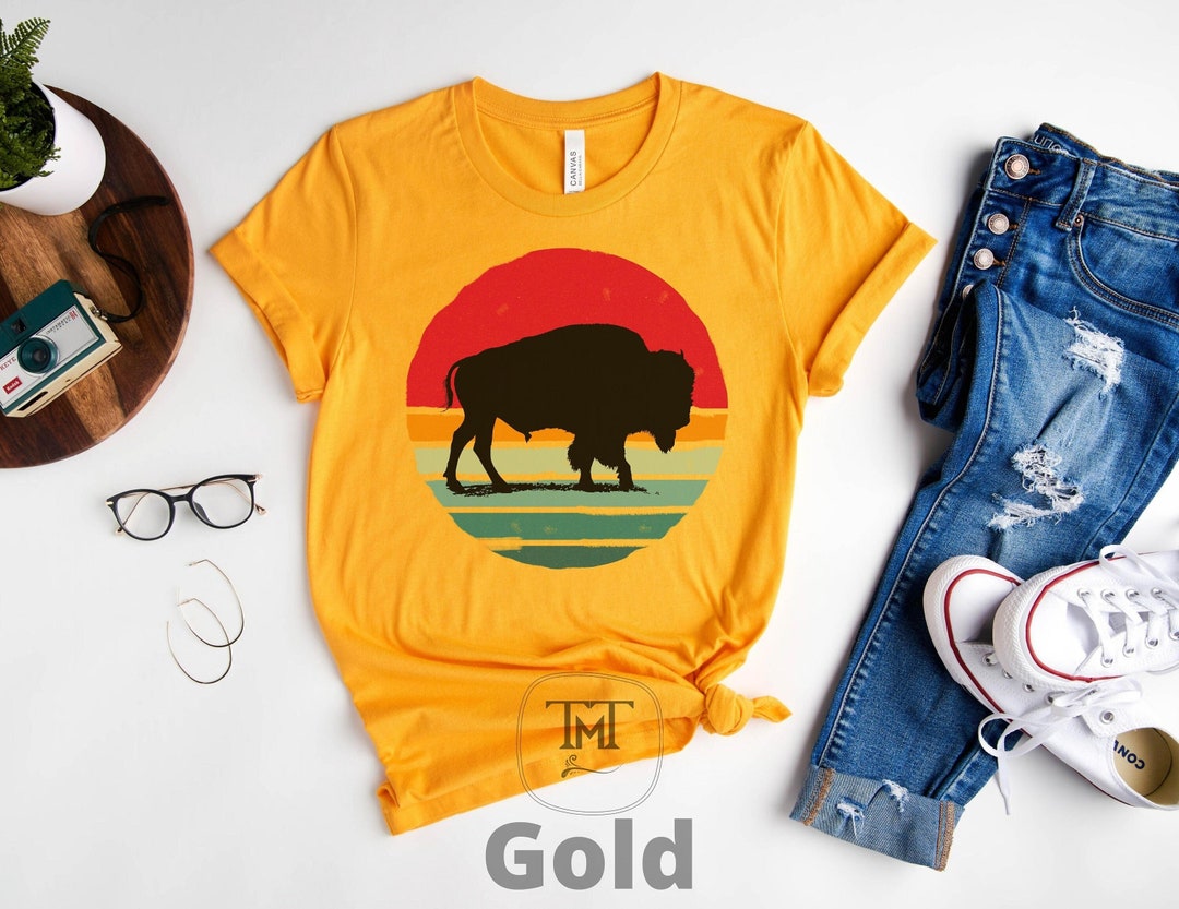 Retro Sunset Bison Shirt, Buffalo Shirt, Wyoming Shirt, Bison Shirt ...