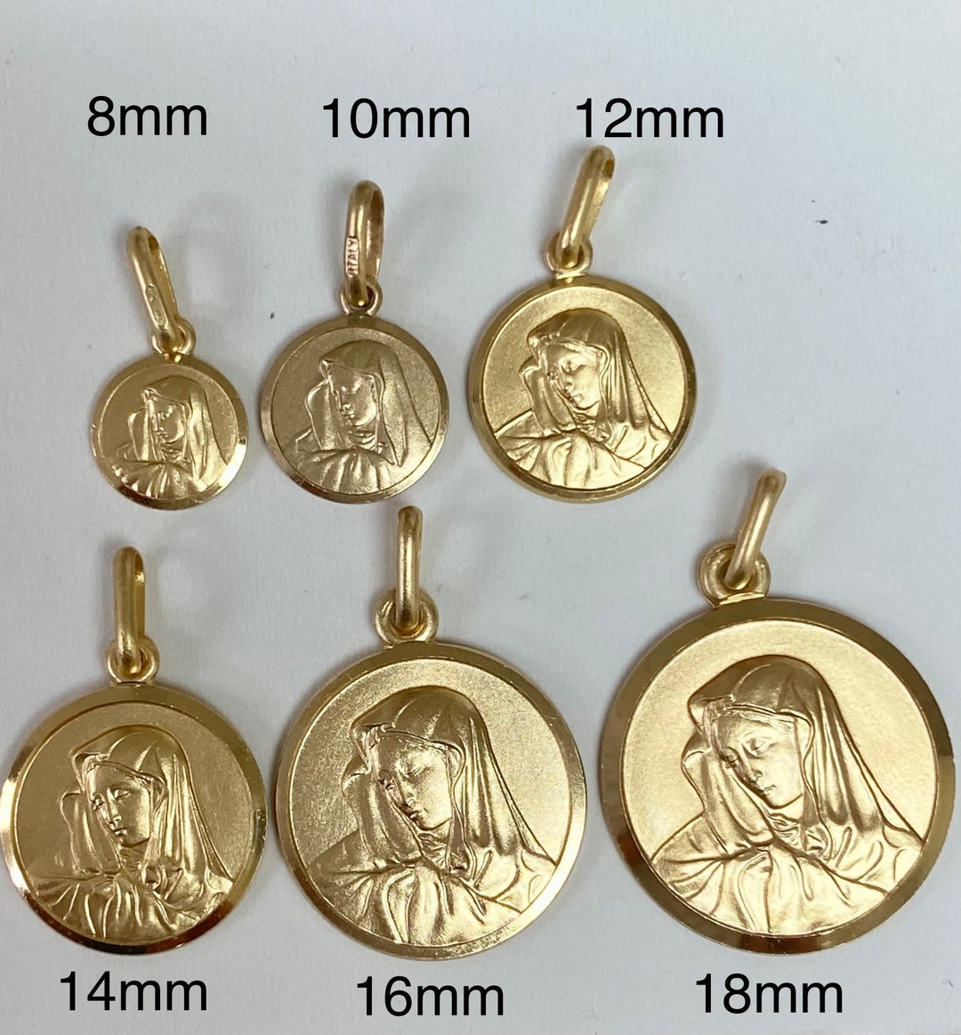 Virgin Mary Gold Pendant, 8MM-18MM, 10K 14K 18K, Solid Gold Madonna ...