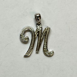 M Initial Pendant, 10K Solid Gold Diamond Initial Necklace, Gold Letter ...