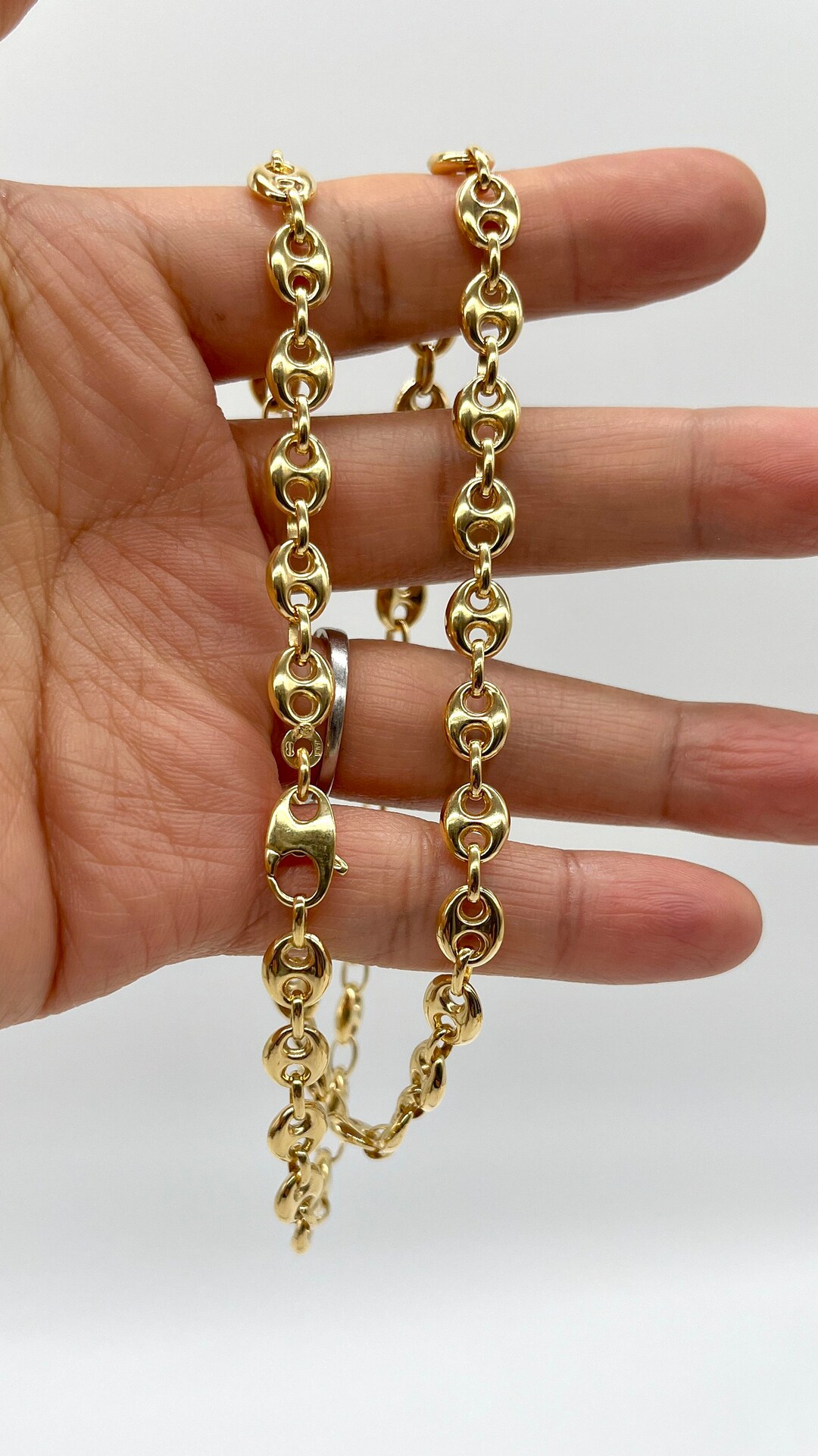 Coffee Bean Gold Chain, 10K Solid Gold Chain, Made in Italy, Trendy ...