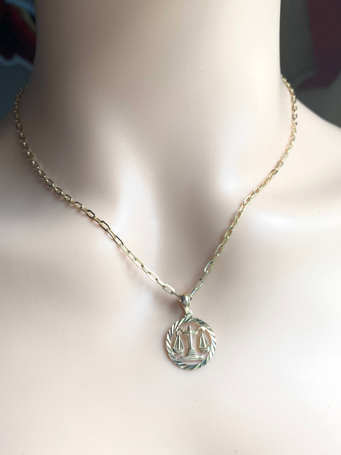 Libra Zodiac Sign Pendant 10K Solid Gold Libra Necklace | Etsy