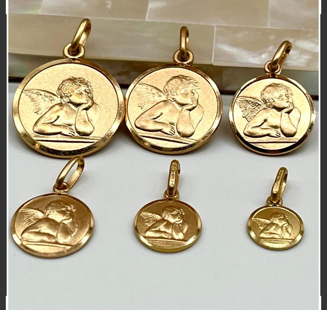 Angel Pendant Gold, 8mm-18mm, 10K 14K 18K Angel Medal Solid Gold ...