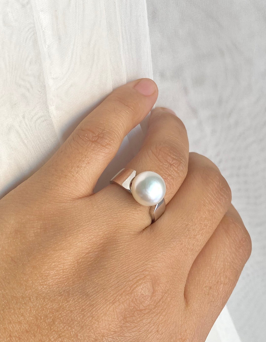 Pearl Solitaire Ring, 925 Sterling Silver Ring, Freshwater Pearl ...
