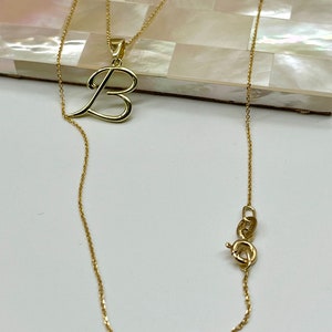 Letter B Gold Necklace, 10K Script Font Pendant, All Letters Available ...