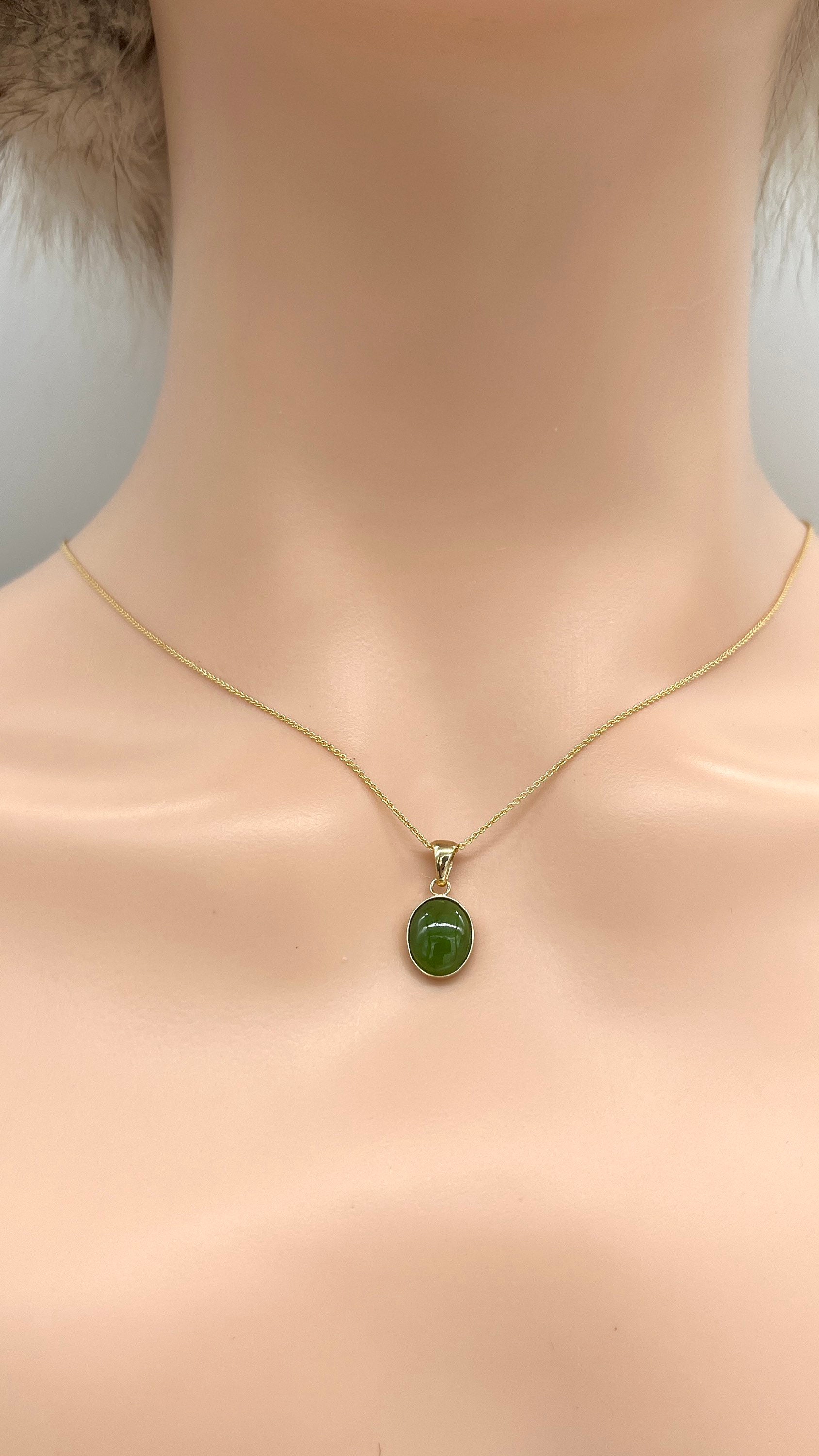 14K Gold Jade Necklace, Natural Nephrite Jade Pendant, Canadian BC Jade ...