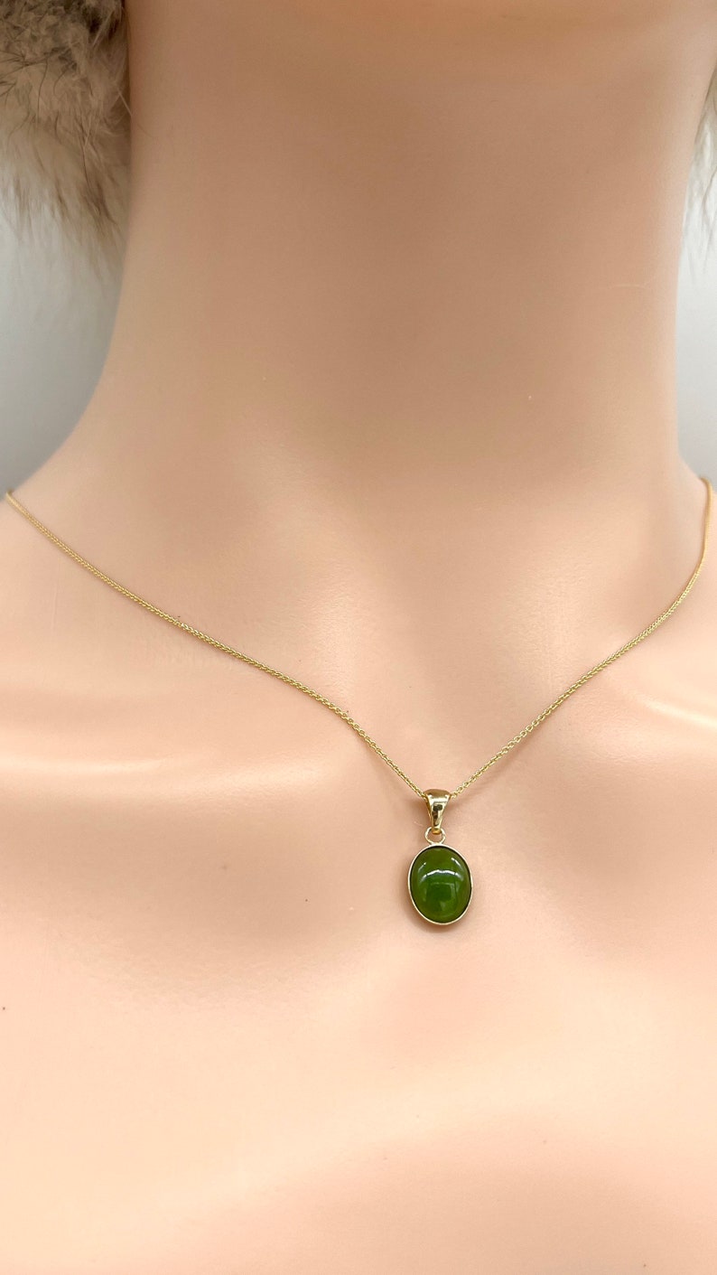 14K Gold Jade Necklace, Natural Nephrite Jade Pendant, Canadian BC Jade ...
