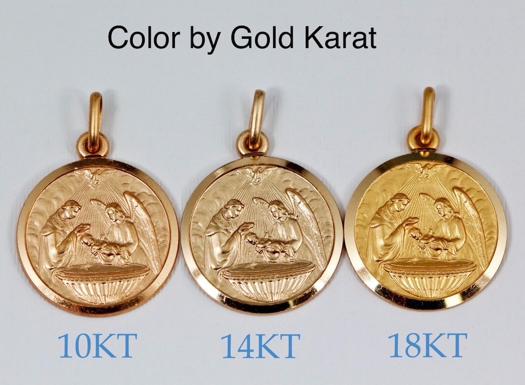 Baptism Gold Pendant, 8mm-18mm, 10K 14K 18K Solid Gold Baptism Necklace ...
