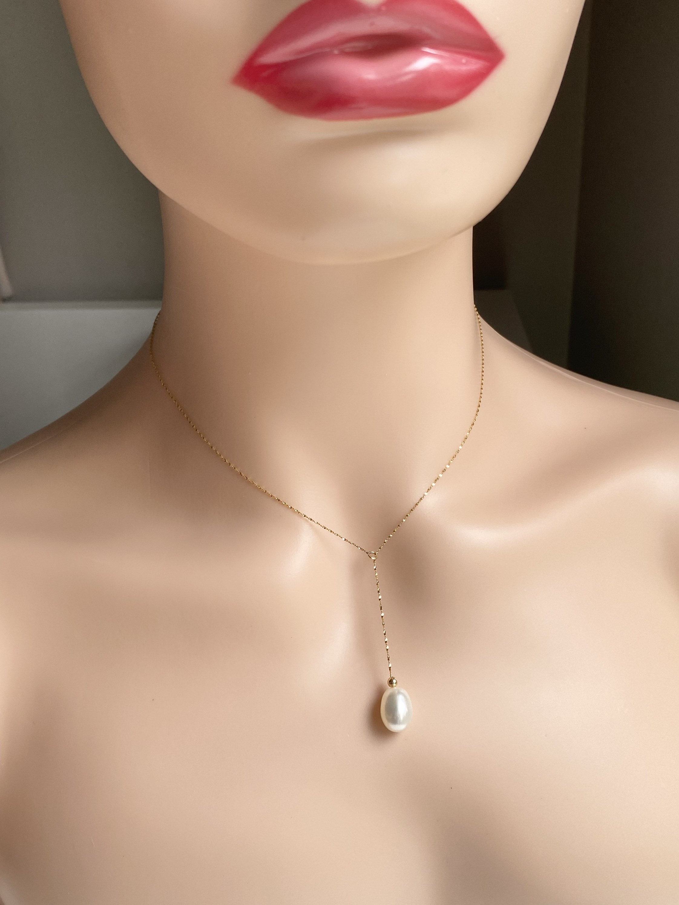 14k Pearl Necklace Drop Freshwater Pearl Necklace Dainty Etsy