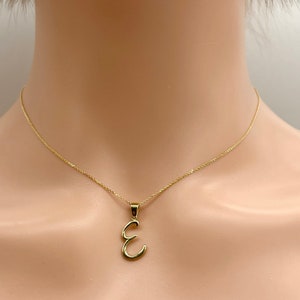 Letter E Gold Necklace, 10K Script Font Pendant, All Letters Available ...