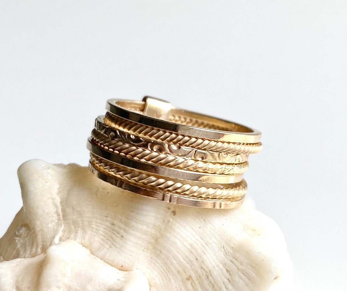 7 Days Ring Gold 10K Solid Gold Ring 7 Band Set Multi-Band | Etsy
