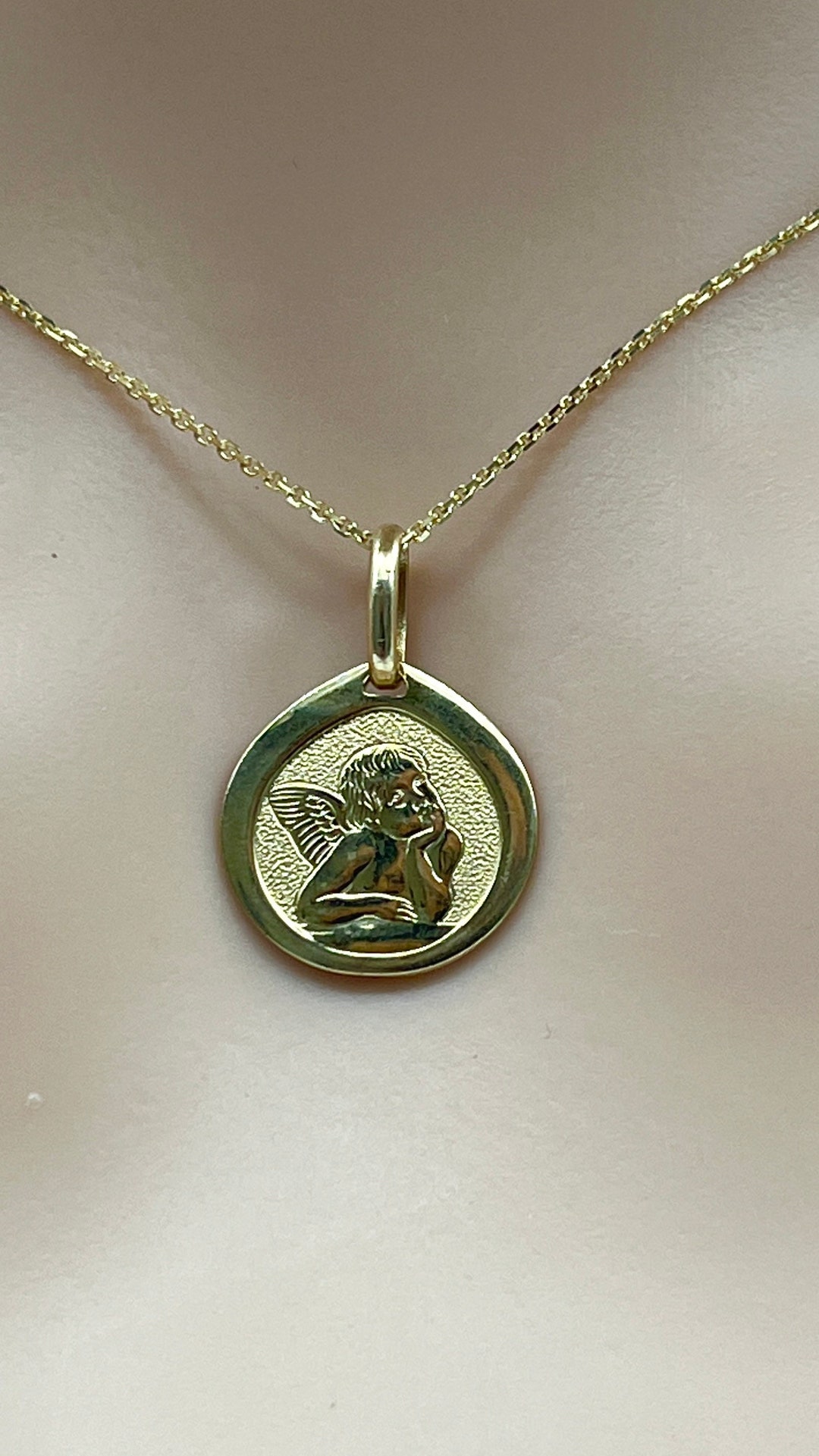 14K Guardian Angel Necklace, Divine Protection, Teardrop Pendant, Baby ...