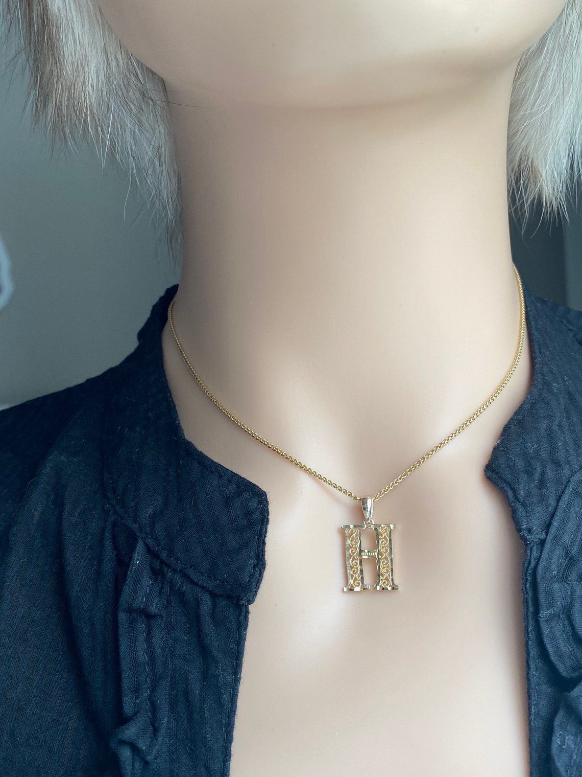 H Initial Pendant 10K Solid Gold Letter H Necklace Letter | Etsy