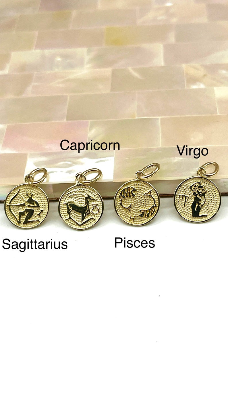 Zodiac Signs Gold Pendant 10K Solid Gold 10mm Small Pendant - Etsy