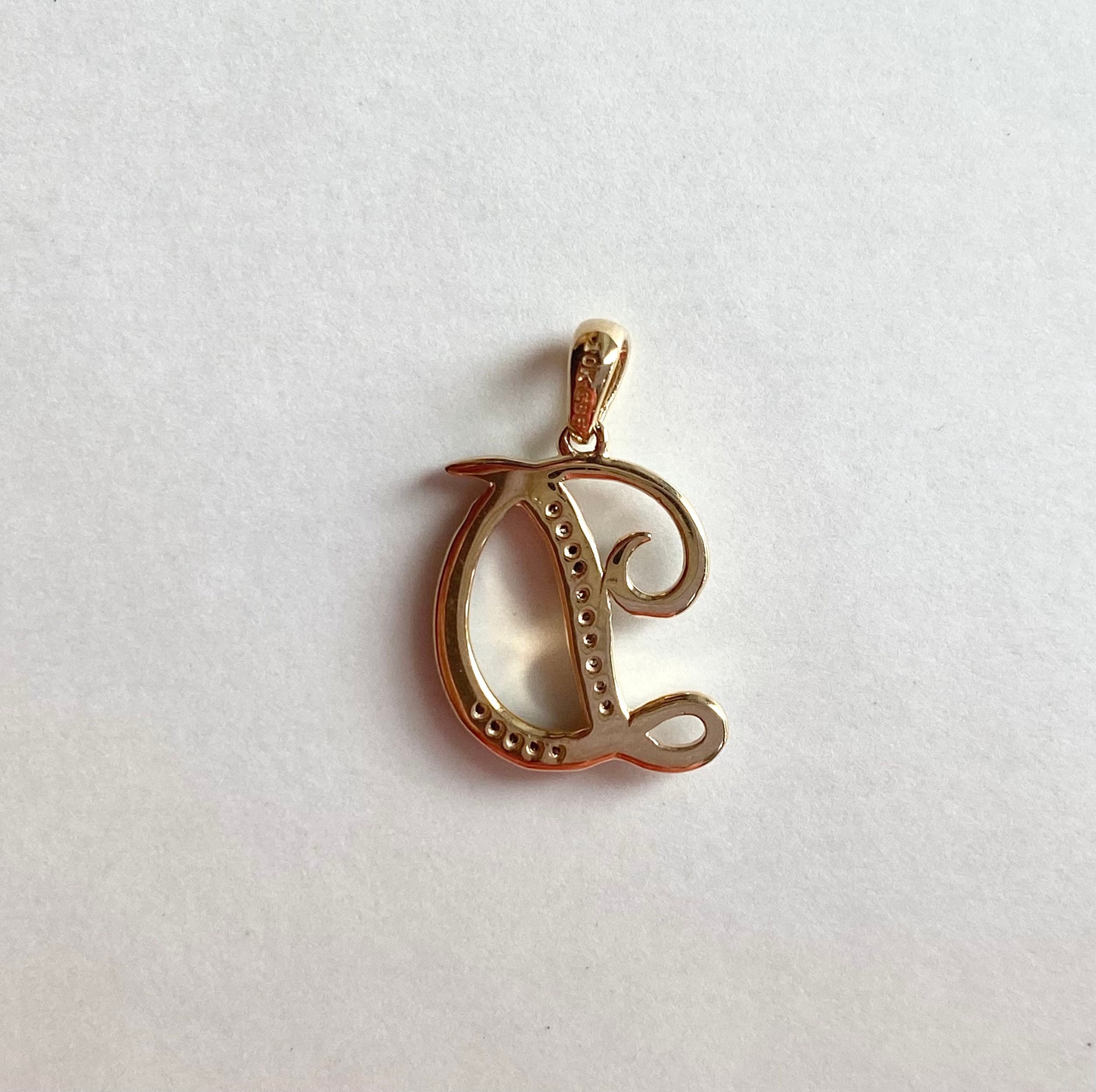 D Initial Pendant, 10K Gold Diamond Script Initial Necklace ...