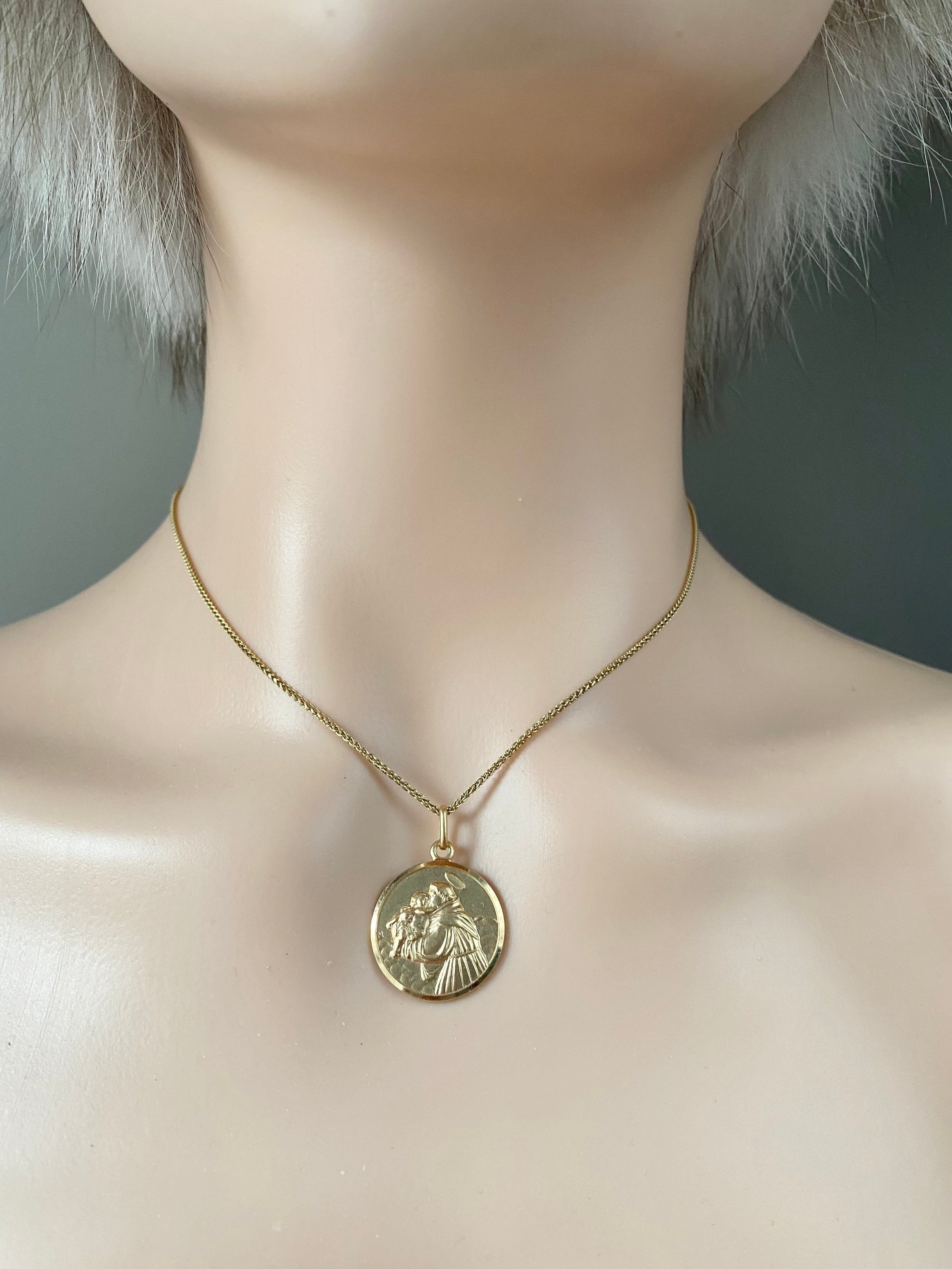 Saint Anthony Pendant, 20mm, 18K Solid Gold Medal, Patron of Lost ...