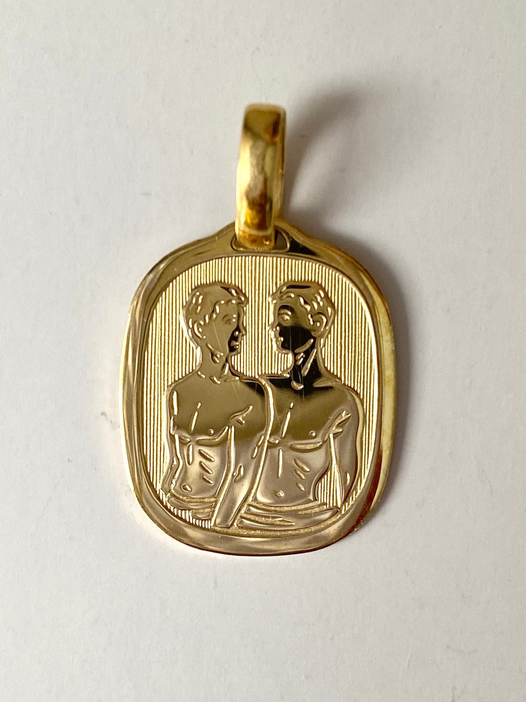 Gemini Zodiac Pendant, 18K Solid Yellow Gold Necklace, Fancy Gemini ...