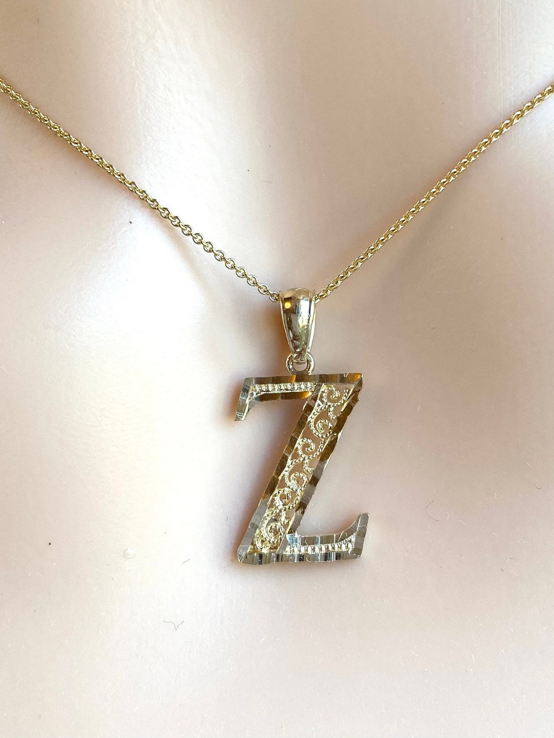 Z Initial Pendant, 10K Solid Gold Letter Z Necklace, Letter Pendant ...