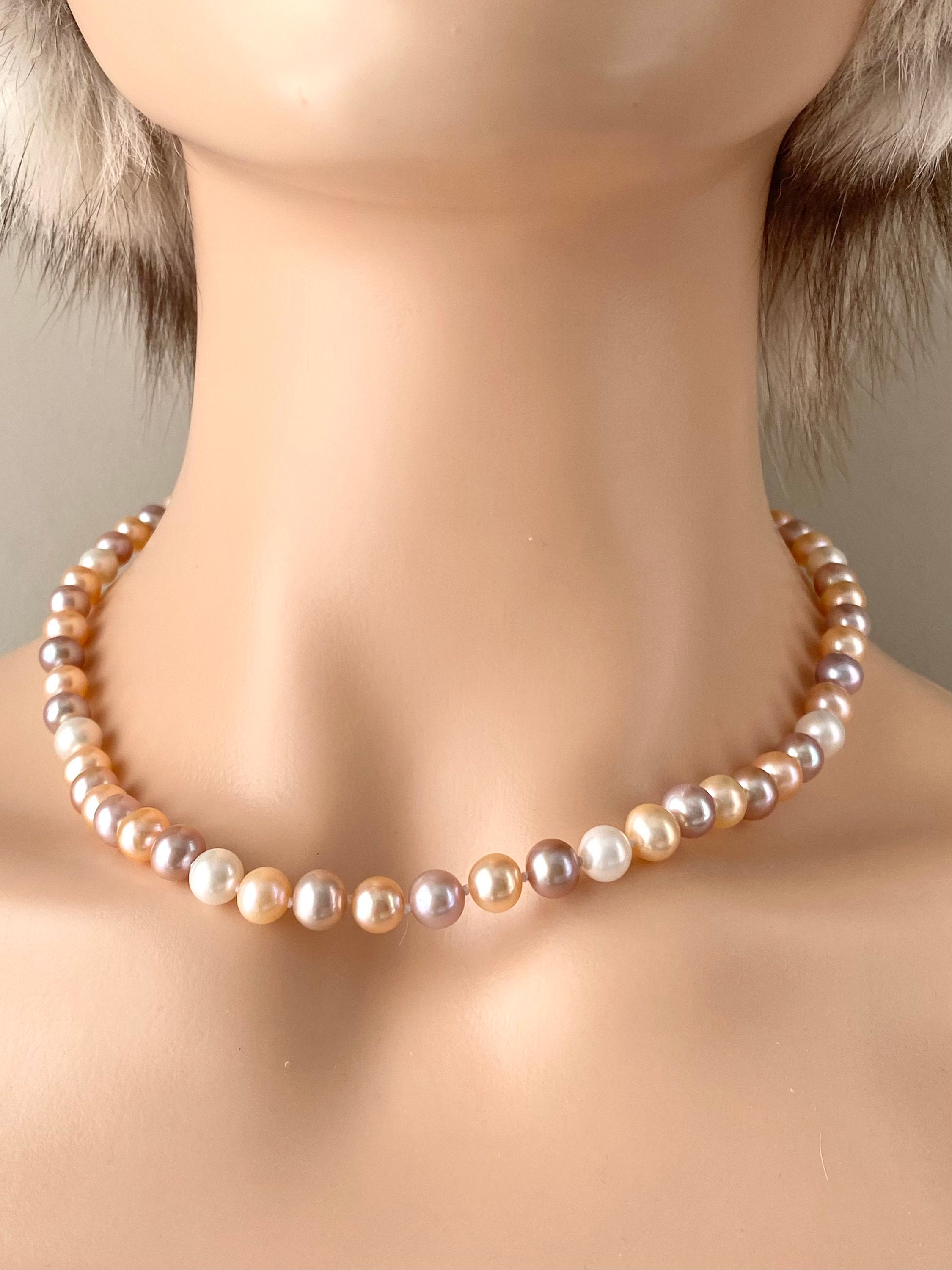 Multicolor Pearl Necklace 14k Gold Clasp Freshwater Cultured Pearls