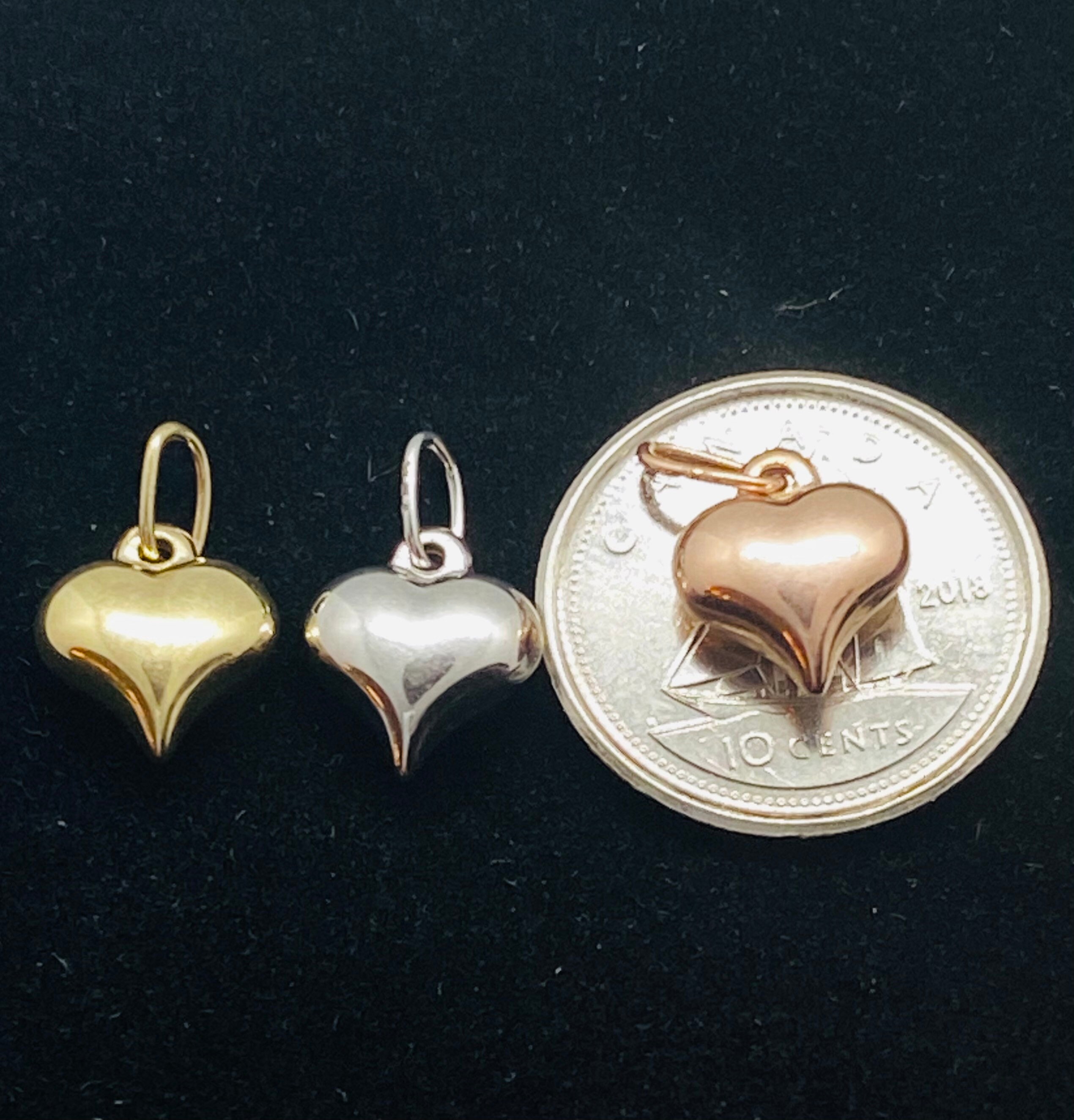 Small Heart Gold Charm, 10K Gold Puff Heart Pendant, Tiny Bracelet or ...