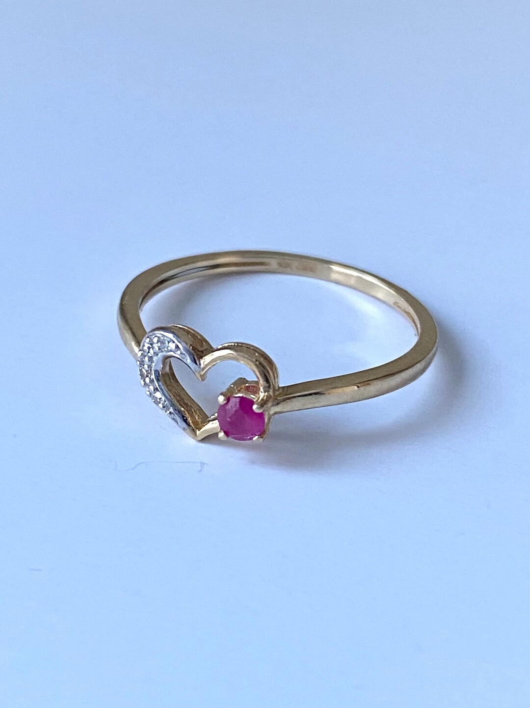 Dainty Ruby Heart Ring, 10K Solid Gold Ring, Sweet Stackable Ring ...