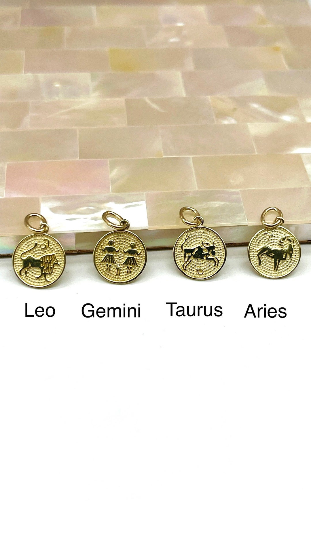 Zodiac Signs Gold Pendant, 10K Solid Gold, 10mm Small Pendant, Birthday ...
