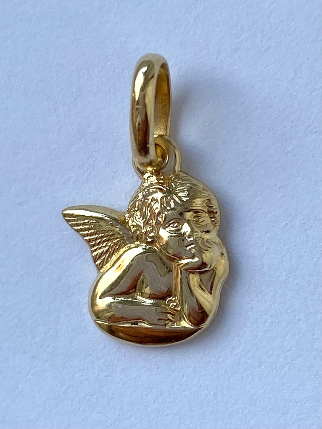 Gold Angel Pendant, 18K Solid Gold, Angel Necklace, Religious Jewelry ...