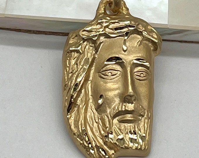 1 3/4 Diamond-cut CZ Face of Jesus Pendant Real 14K Yellow Gold - Etsy