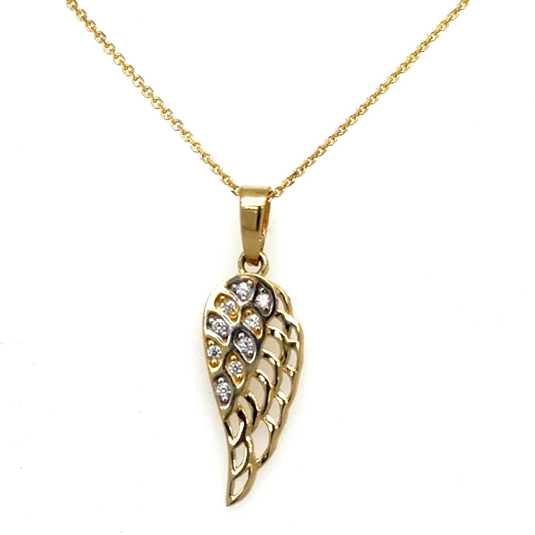 Angel Wing Pendant, 10K Solid Gold Wing Necklace, Small Wings, Birthday ...