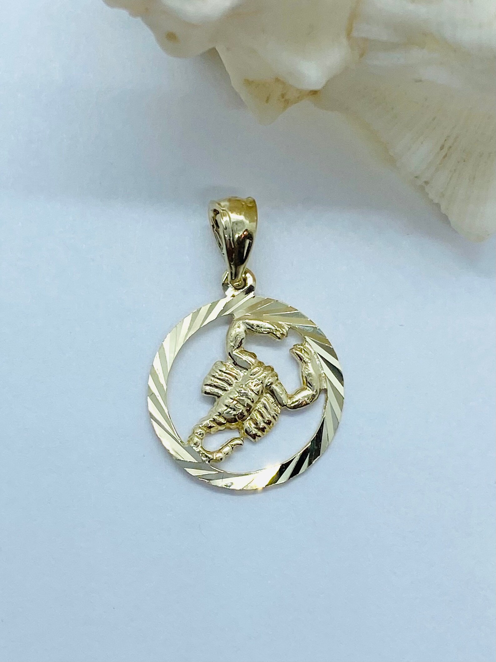 Scorpio Zodiac Sign Pendant, 10K Solid Yellow Gold, Diamond Cut ...
