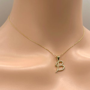 Letter B Gold Necklace, 10K Script Font Pendant, All Letters Available ...